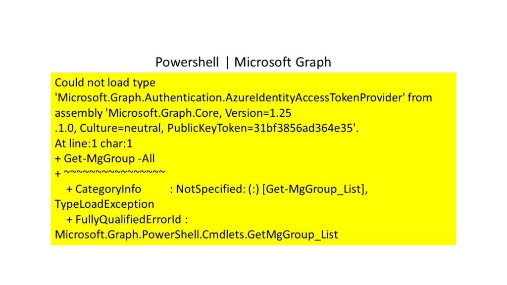 ERROR: Could not load type ‘Microsoft.Graph.Authentication.AzureIdentityAccessTokenProvider ...